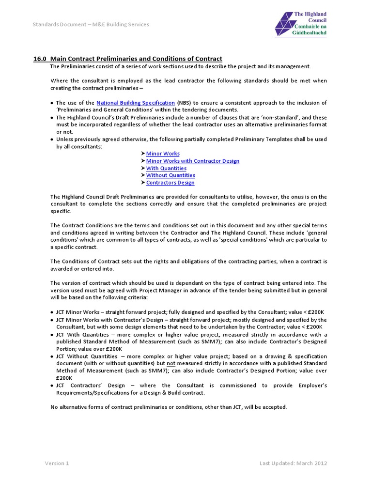 Section 16 Main Contract Preliminaries and Conditions of Contract | PDF ...