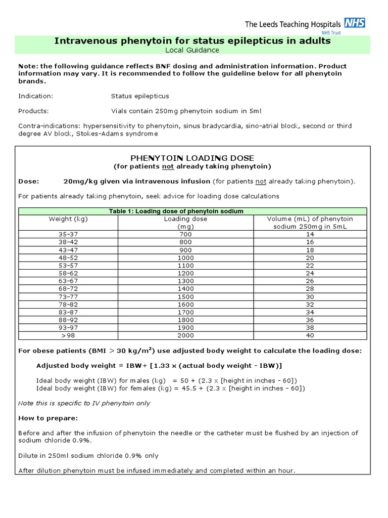 Phenytoin Administration Guide | Intravenous Therapy | Dose (Biochemistry)