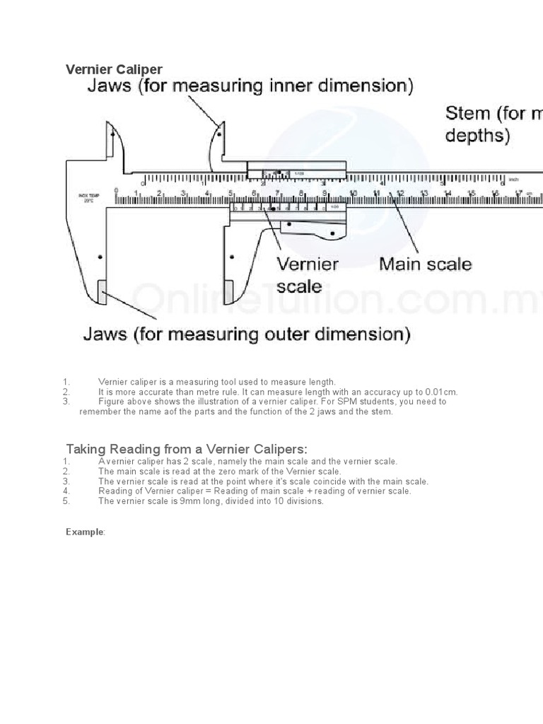 Vernier Caliper: Taking Reading From A Vernier Calipers | PDF