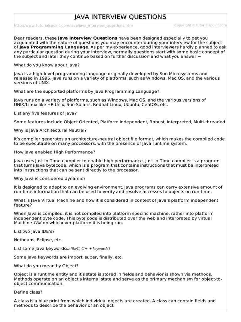 Java Interview Questions Pdf Pdf Class Computer Programming Method Computer Programming