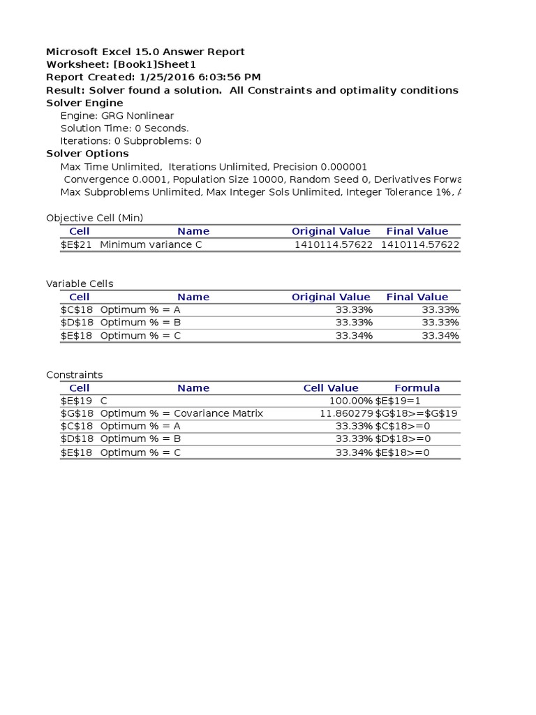 Optimize portfolio variance using Solver | PDF | Computational Science ...