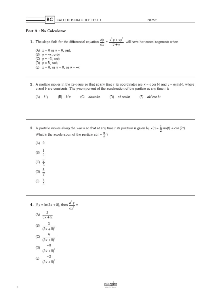 BC Practice Test 3 | PDF | Trigonometric Functions | Calculus