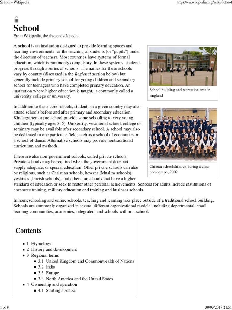 School - Wikipedia | Schools | Secondary School