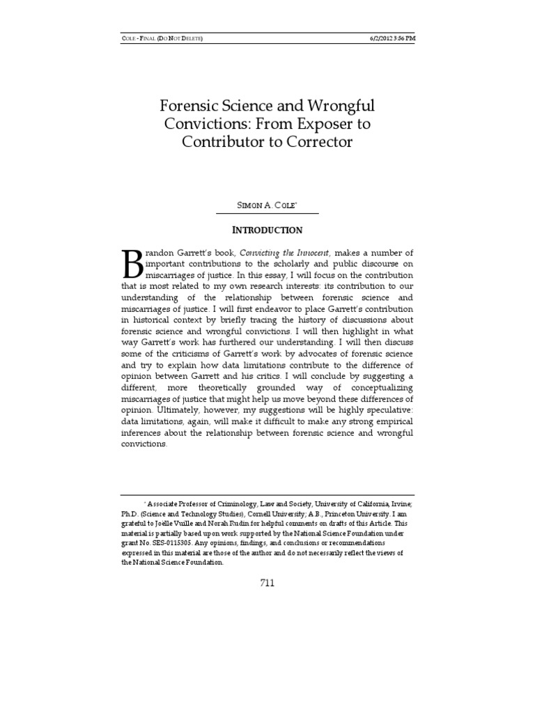 Cole: Forensic Science and Wrongful Convictions | PDF | Innocence ...