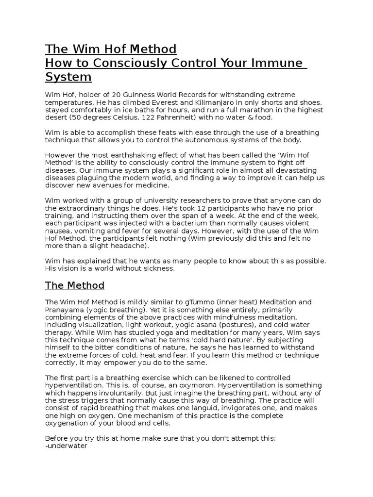 The Wim Hof Method | PDF | Breathing | Hypothermia