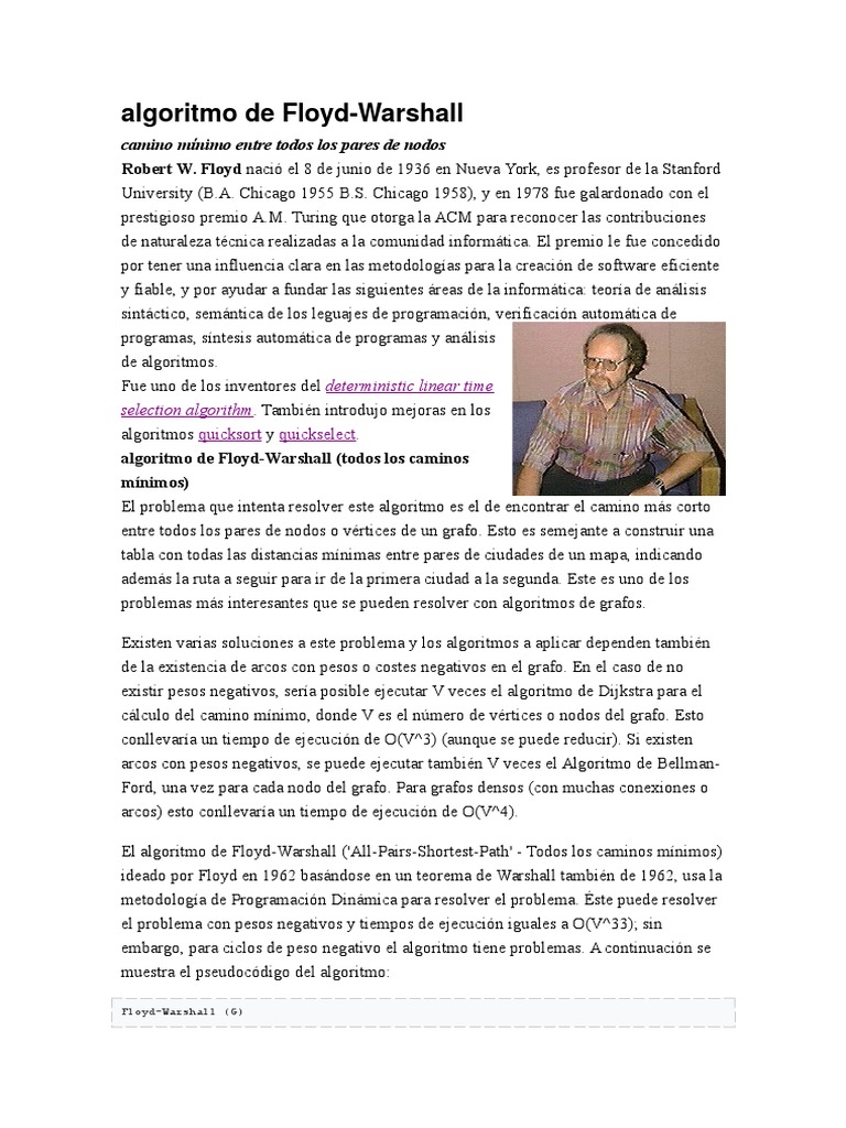 Algoritmo Floyd-Warshall: Caminos Mínimos | PDF | Programación de ...