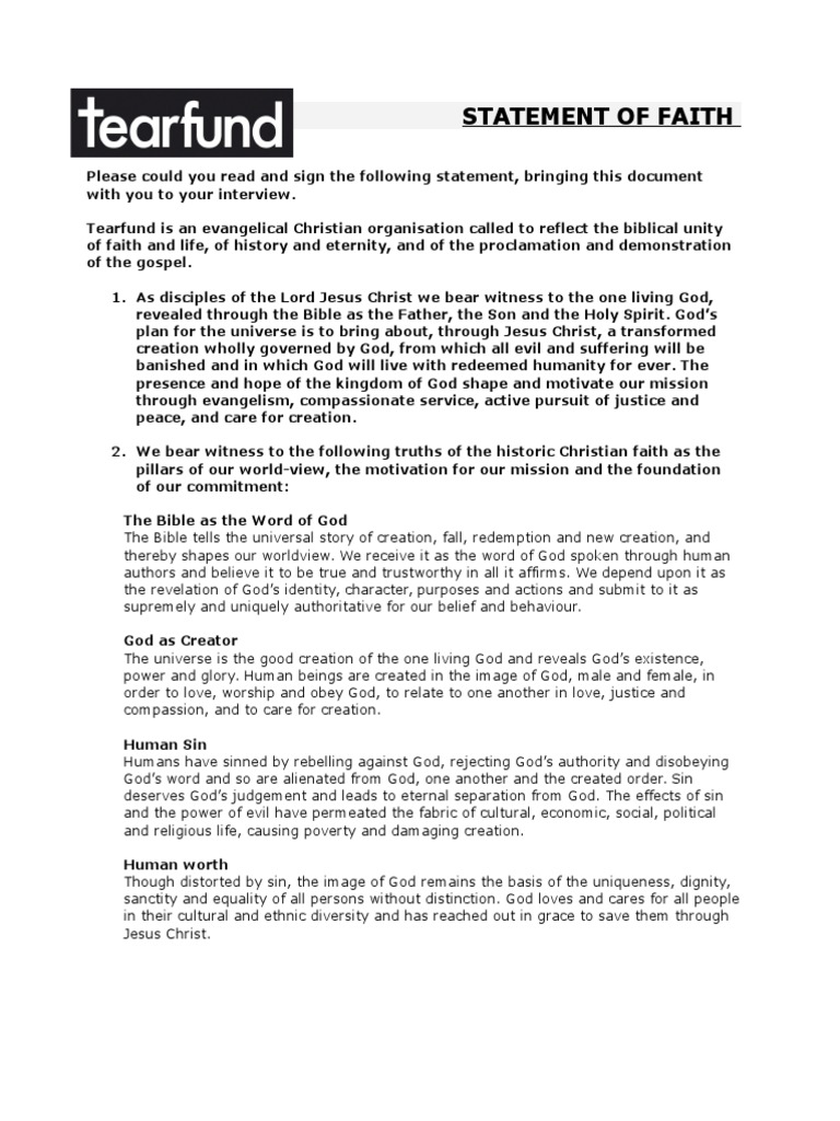 Statement of Faith to be signed.doc | The Gospel | Jesus