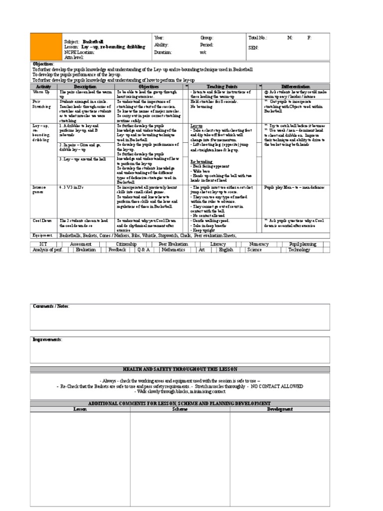 Basketball Lesson Plan: Dribbling & Lay-Ups | PDF | Sports | Learning
