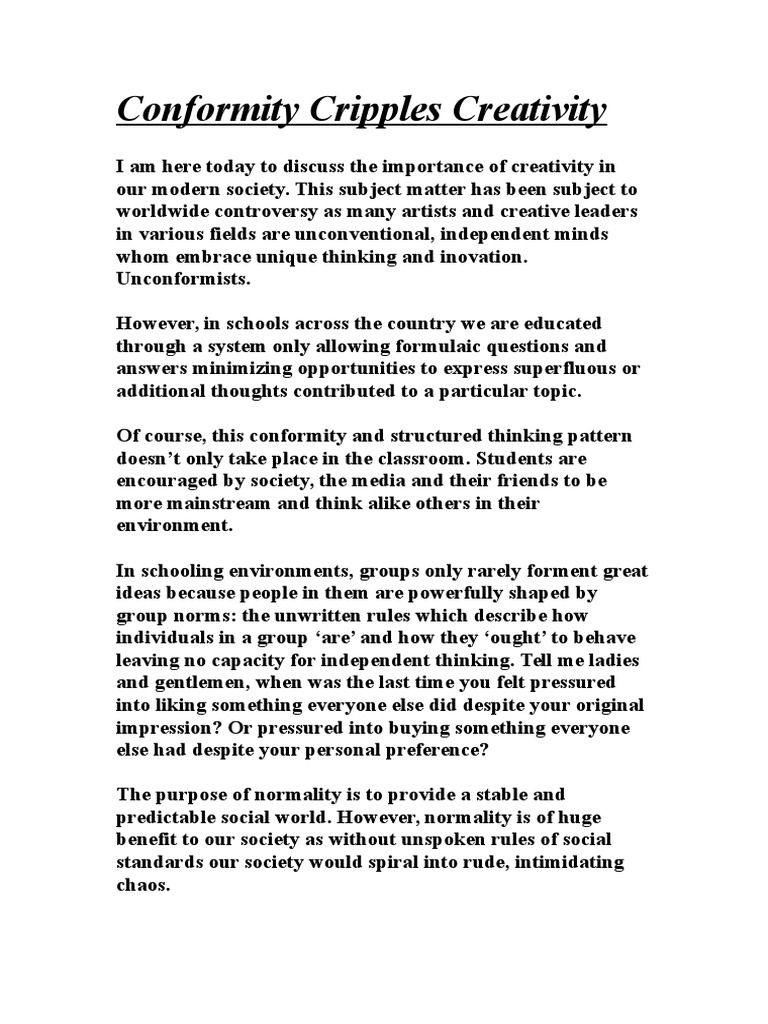 Embrace Creativity, Reject Conformity | PDF | Conformity | Creativity