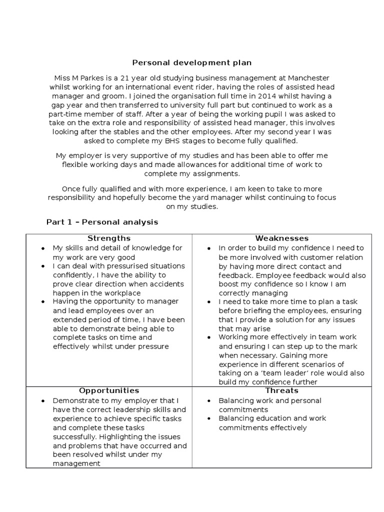 Personal Development Plan | PDF | Performance Appraisal | Leadership