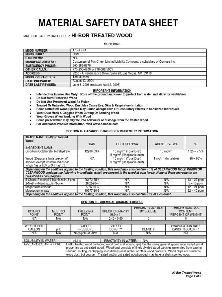Components Battens Hi Bor Pressure Treated Msds | Resource Conservation ...