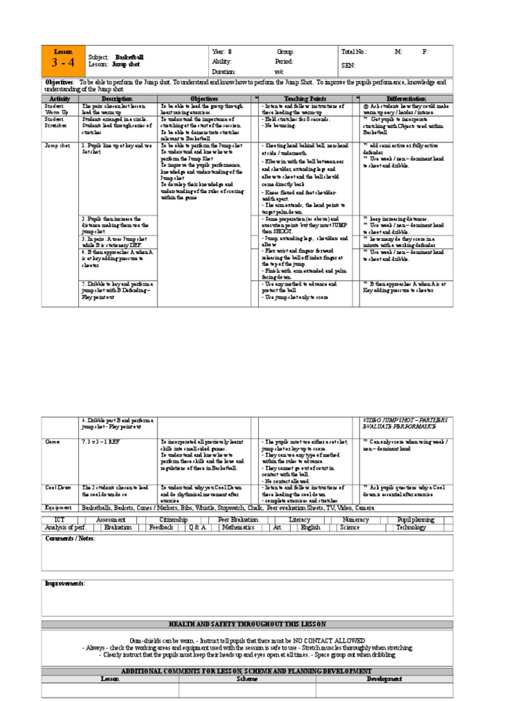 Jump Shot Lesson Plan | PDF | Sports | Basketball