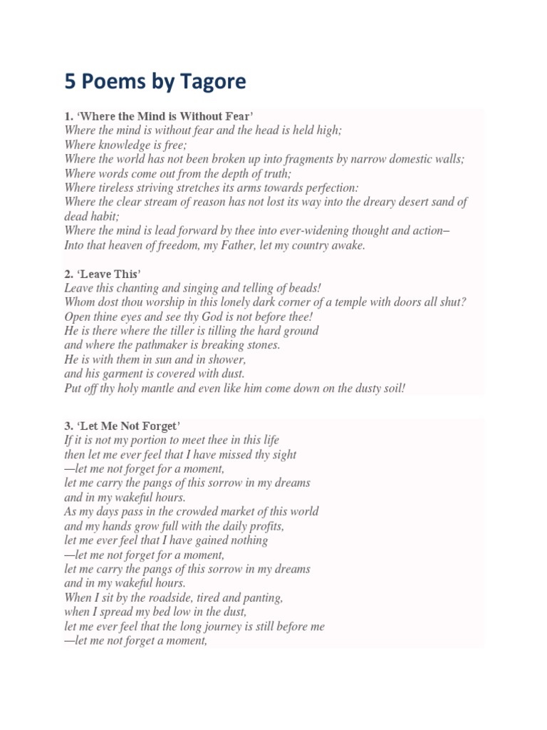 5 Poems by Tagore | Rabindranath Tagore | Free 30-day Trial | Scribd