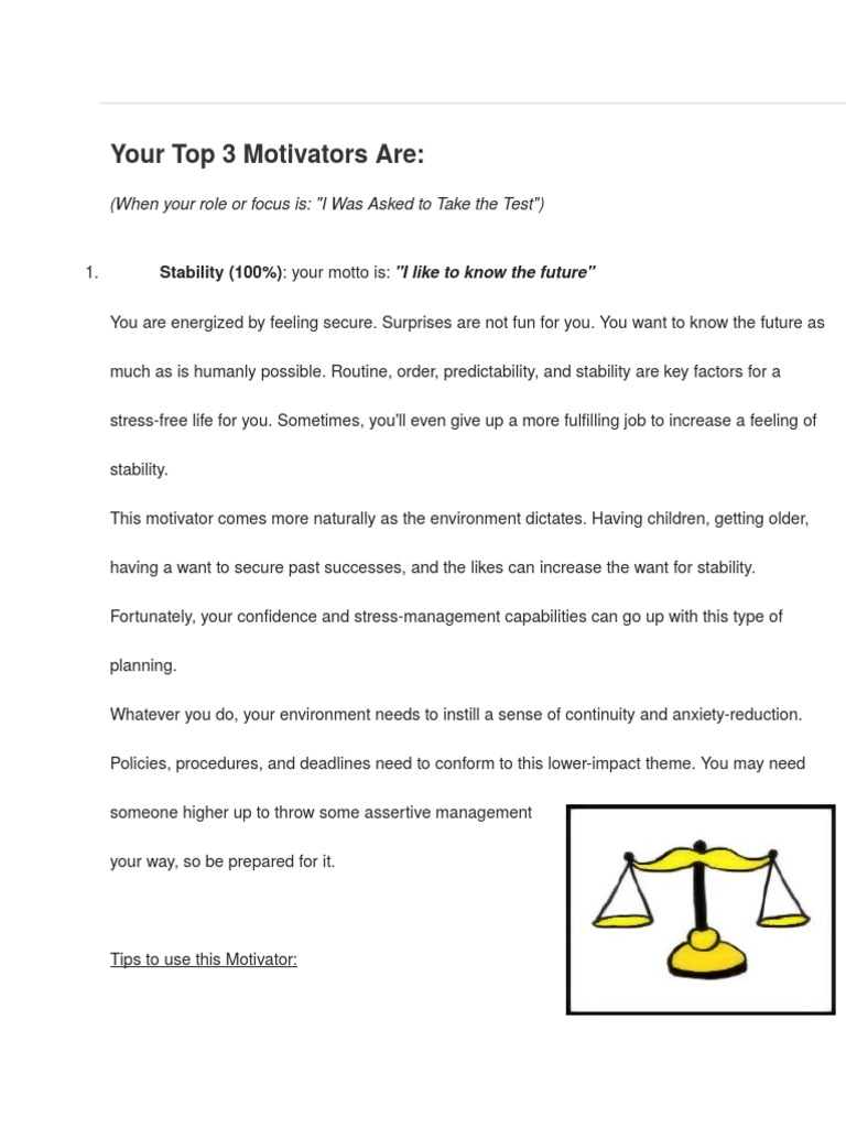 Your Top 3 Motivators Are | PDF | Leadership | Psychological Concepts