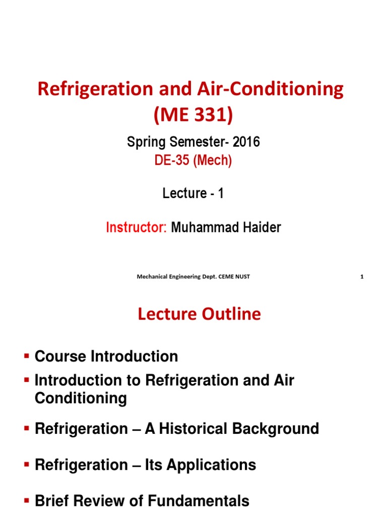 Lecture 1 - Introduction To Ref and Ac - 1st Week 2 | PDF | Air ...