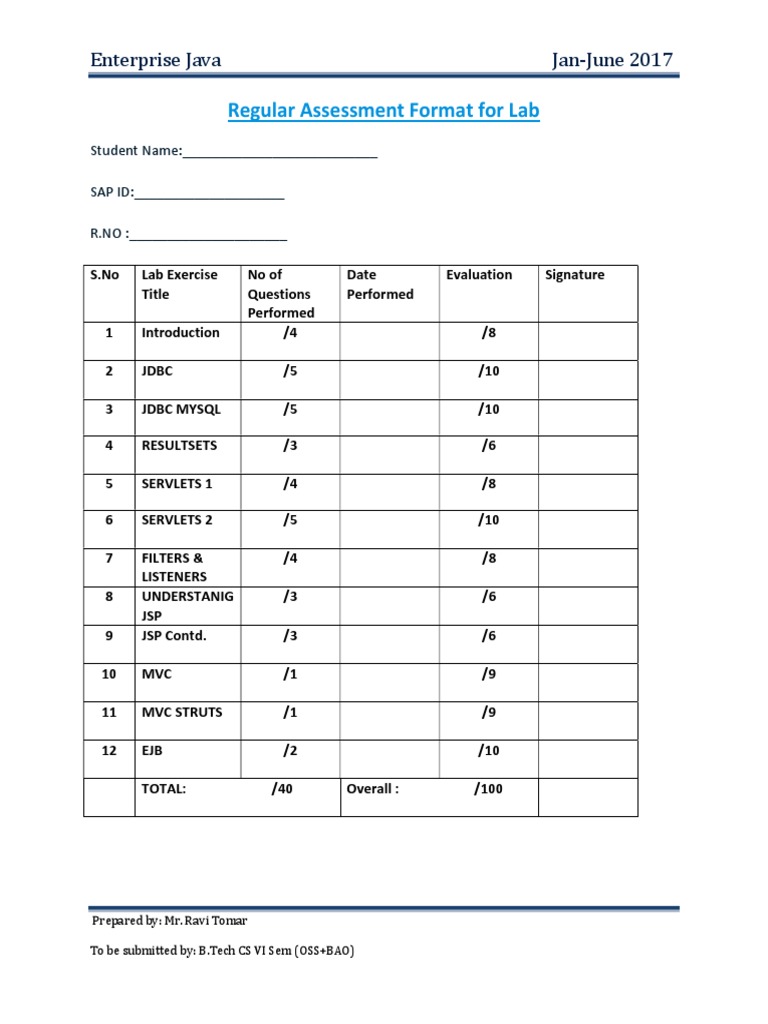 Regular Assessment Format For Lab | PDF