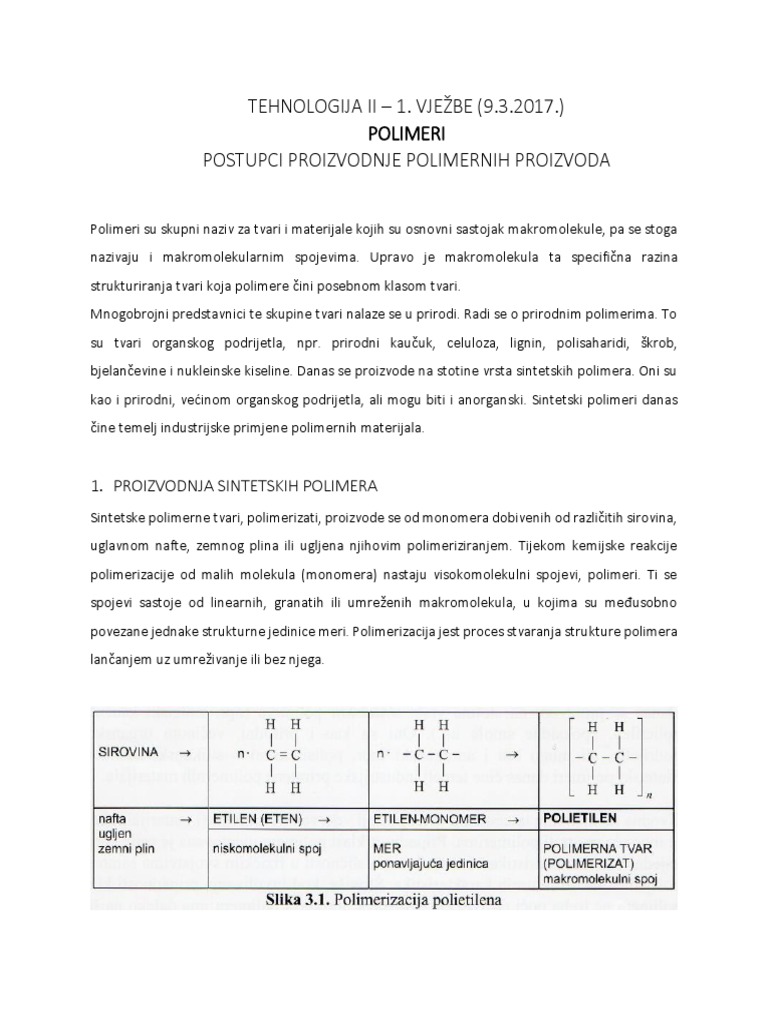 Vježbe - POLIMERI | PDF