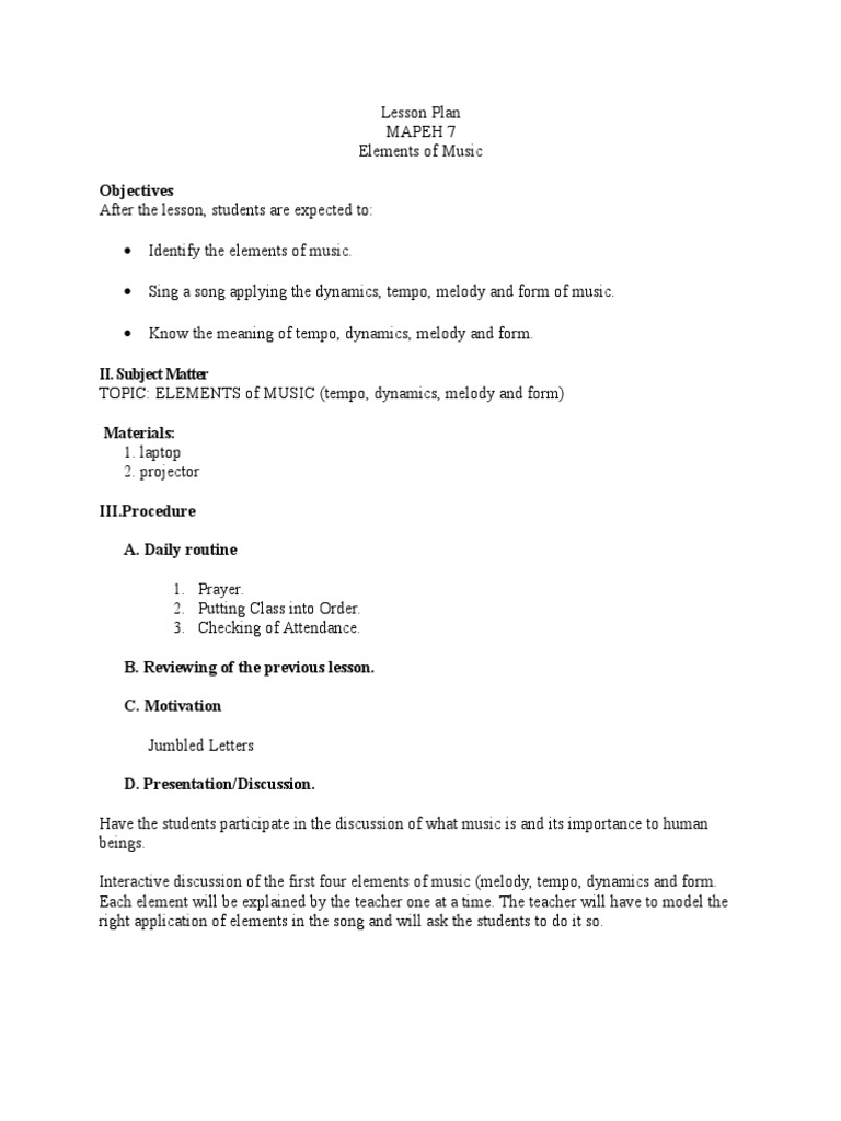 Lesson Plan - Music | PDF