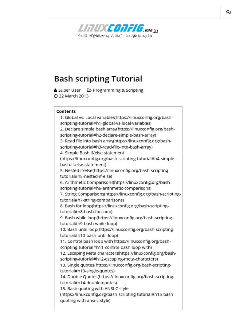 Bash Scripting Tutorial Linuxconfig Pdf Unix Computer Programming 1977