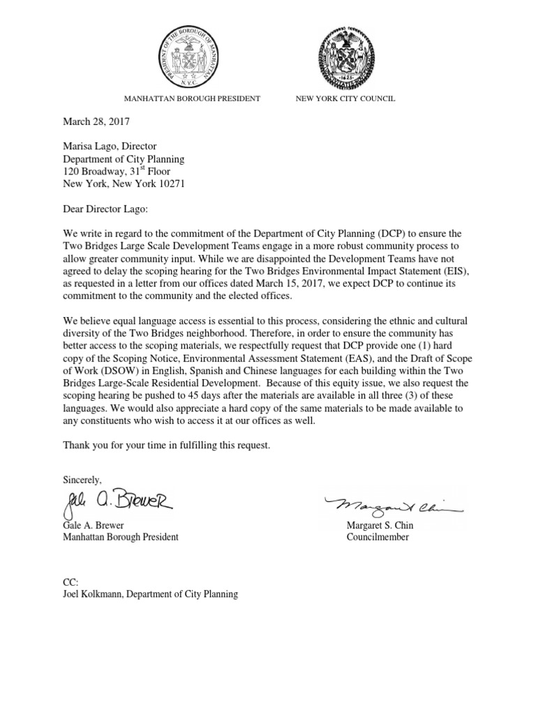 Letter To DCP Requesting Scoping Documents in Spanish and Chinese | PDF