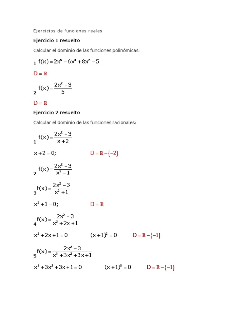 Ejercicios de Funciones Reales | PDF | Relaciones matematicas | Números