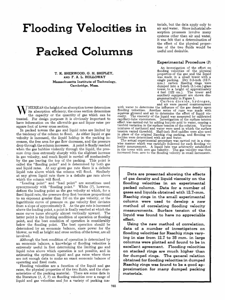 Flooding Velocities in Packed Column | Gases | Liquids