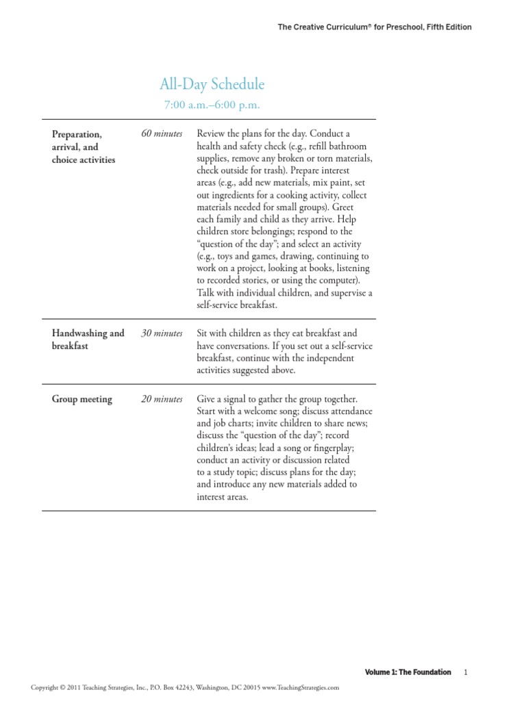 Daily Schedule Examples - Creative Curriculum PDF | PDF | Further ...