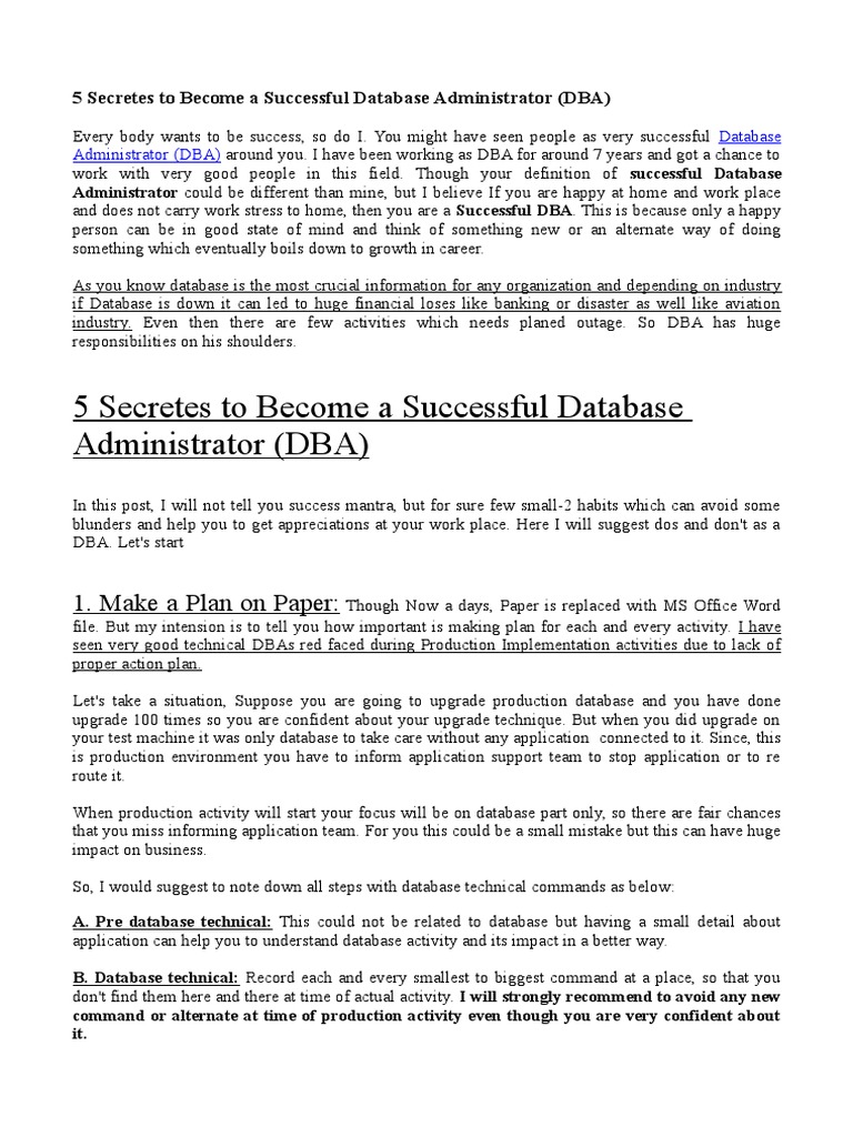 5 Secrets to Becoming a Successful Database Administrator | PDF ...