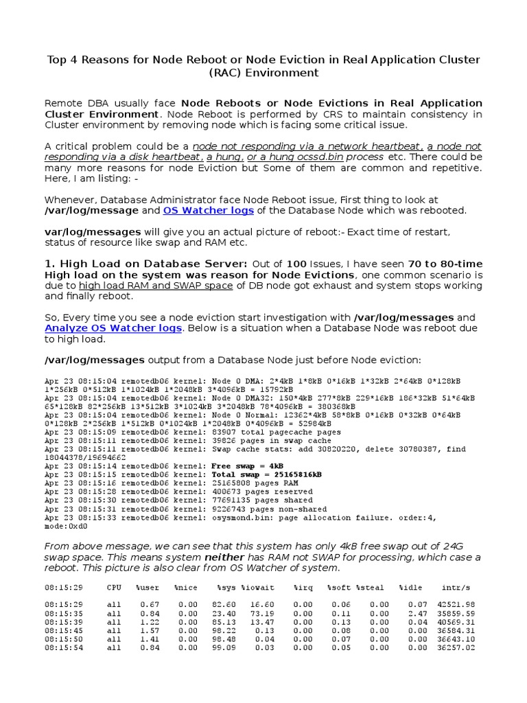 Top 4 Reasons For Node Eviction | PDF | Oracle Database | Booting