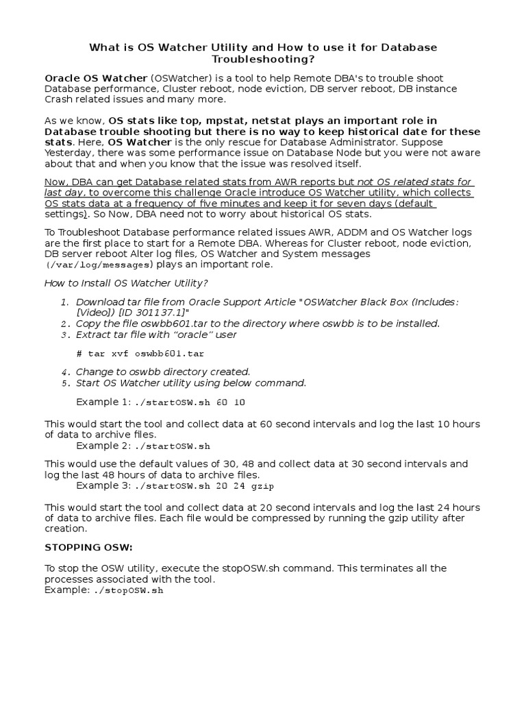 Oracle OS Watcher | PDF | Oracle Database | Databases