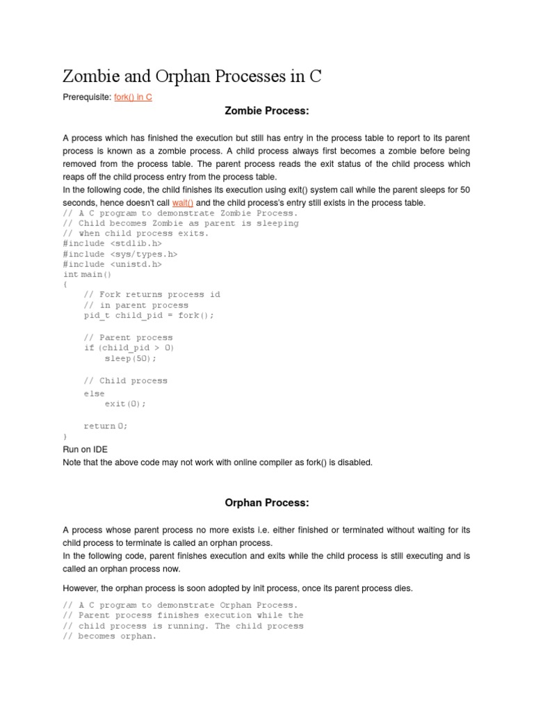 Zombie and Orphan Processes in C | PDF | Computers