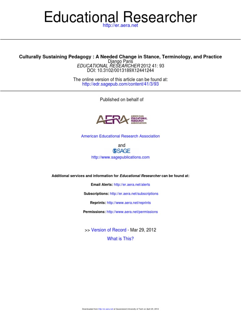 Culturally Sustaining Pedagogy - A Needed Change in Stance, Terminology ... Culturally Sustaining Pedagogy - A Needed Change in Stance, Terminology ...