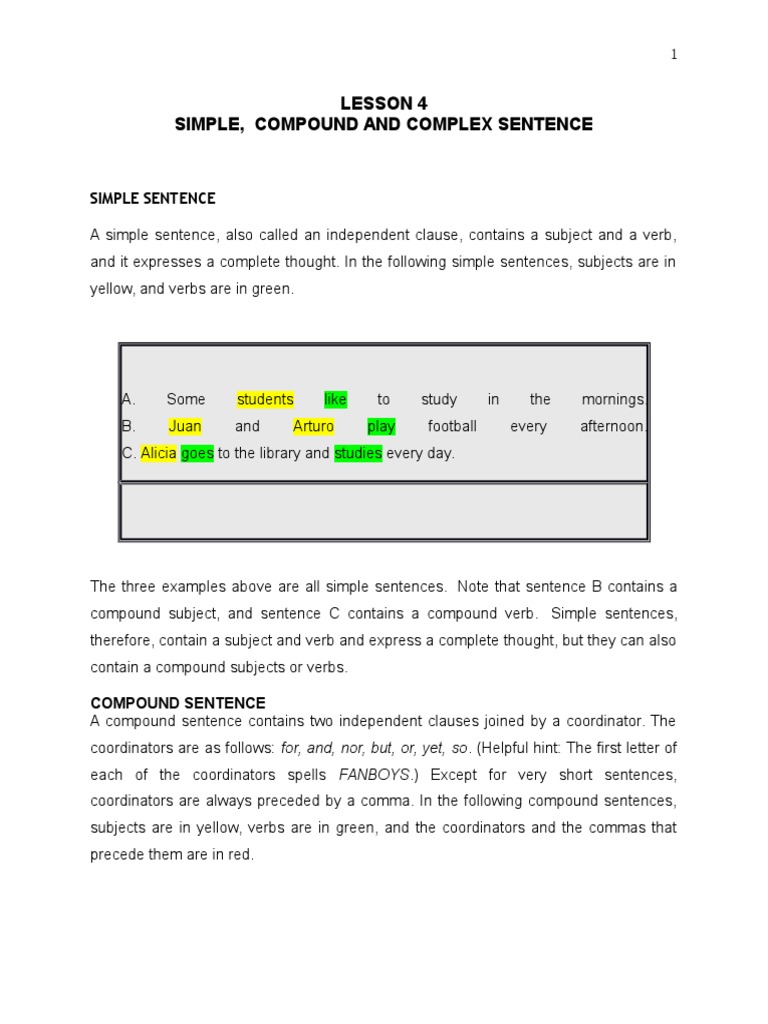Simple, Compound, Complex Sentences | PDF | Subject (Grammar ...