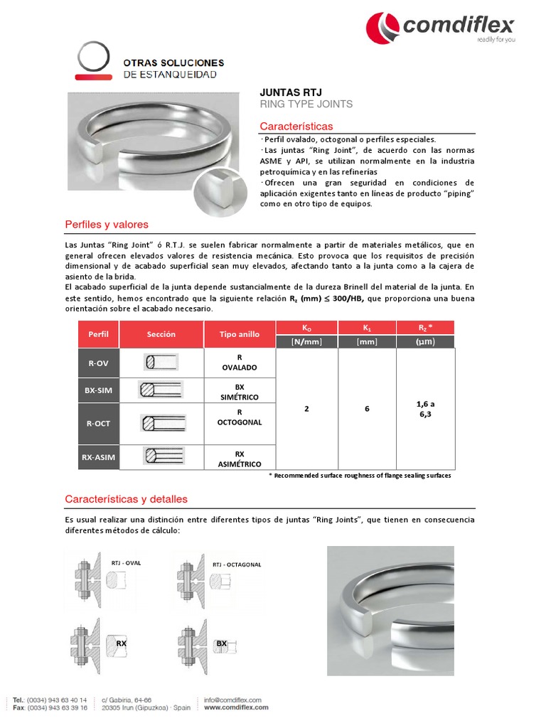 Comdiflex Catalogo Tecnico de RTJ Juntas Tipo Ringtype | PDF | Ingeniería mecánica | Materiales