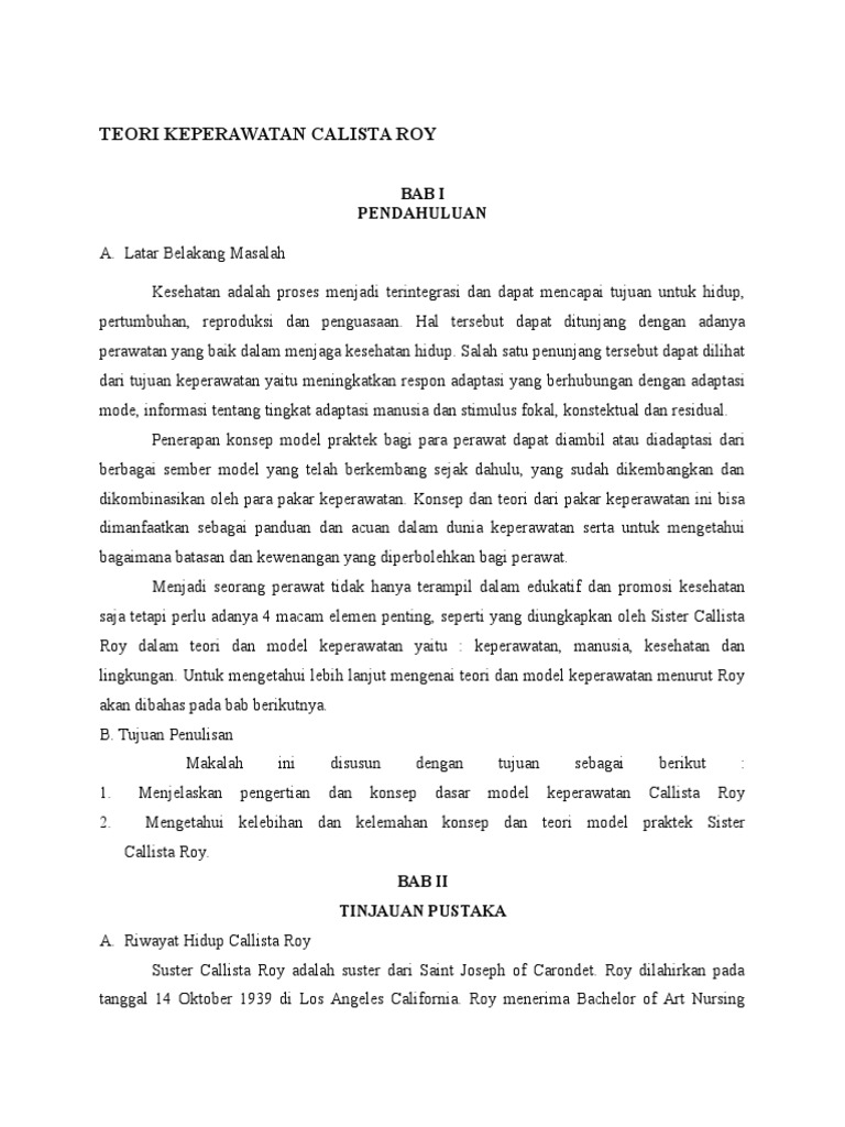 Teori Keperawatan Calista Roy | PDF