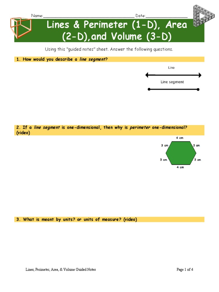 Lines & Perimeter (1-D), Area (2-D), and Volume (3-D) : Using This ...