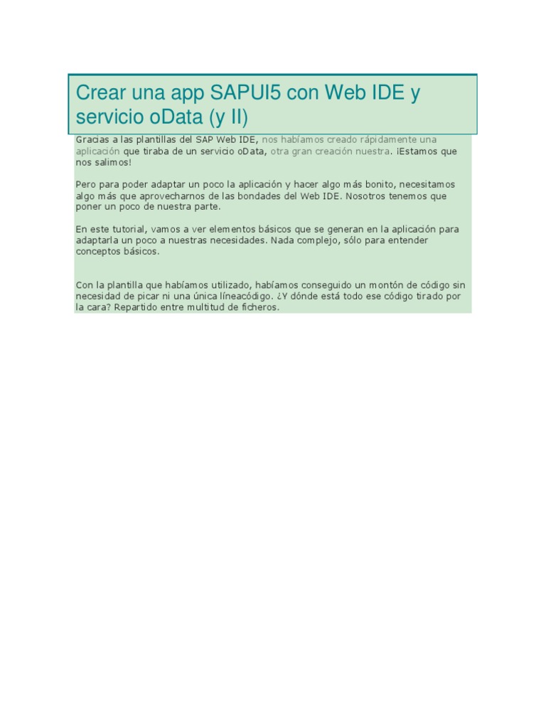 Crear Una App SAPUI5 Con Web IDE y Servicio OData | PDF