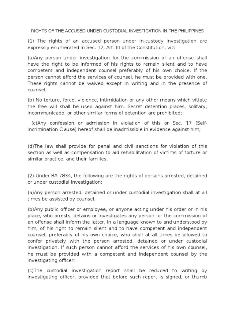 Rights of the Accused in Custody | PDF | Right To Silence | Interrogation