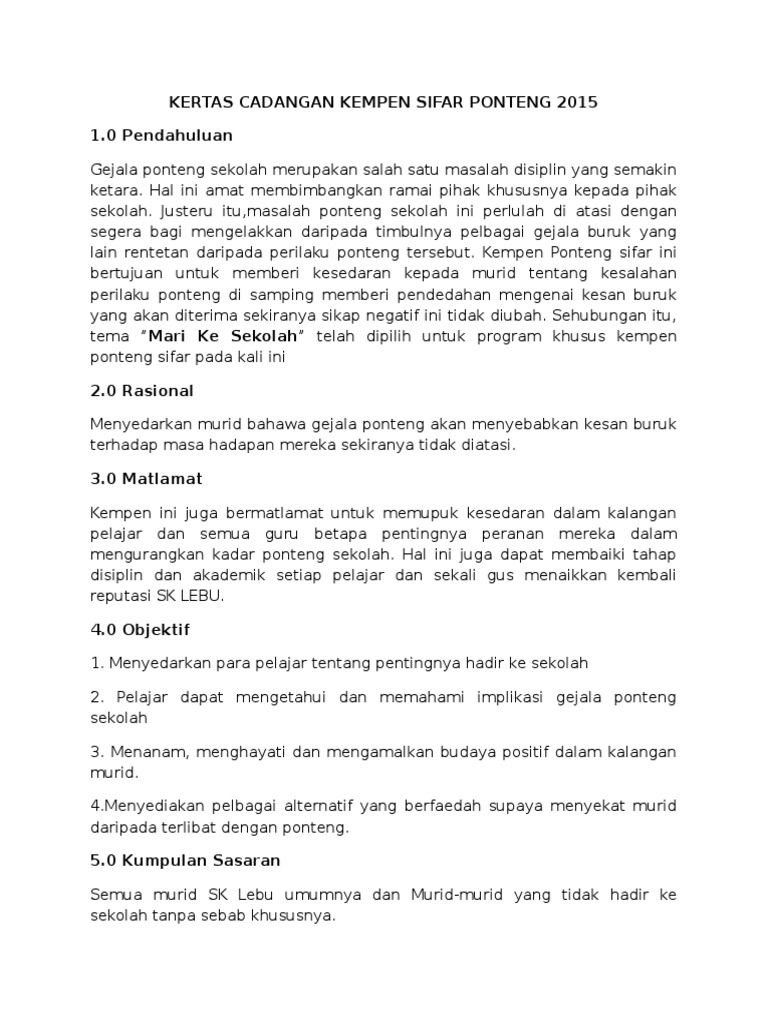 Kertas Cadangan Kempen Ponteng Sifar 2013 | PDF