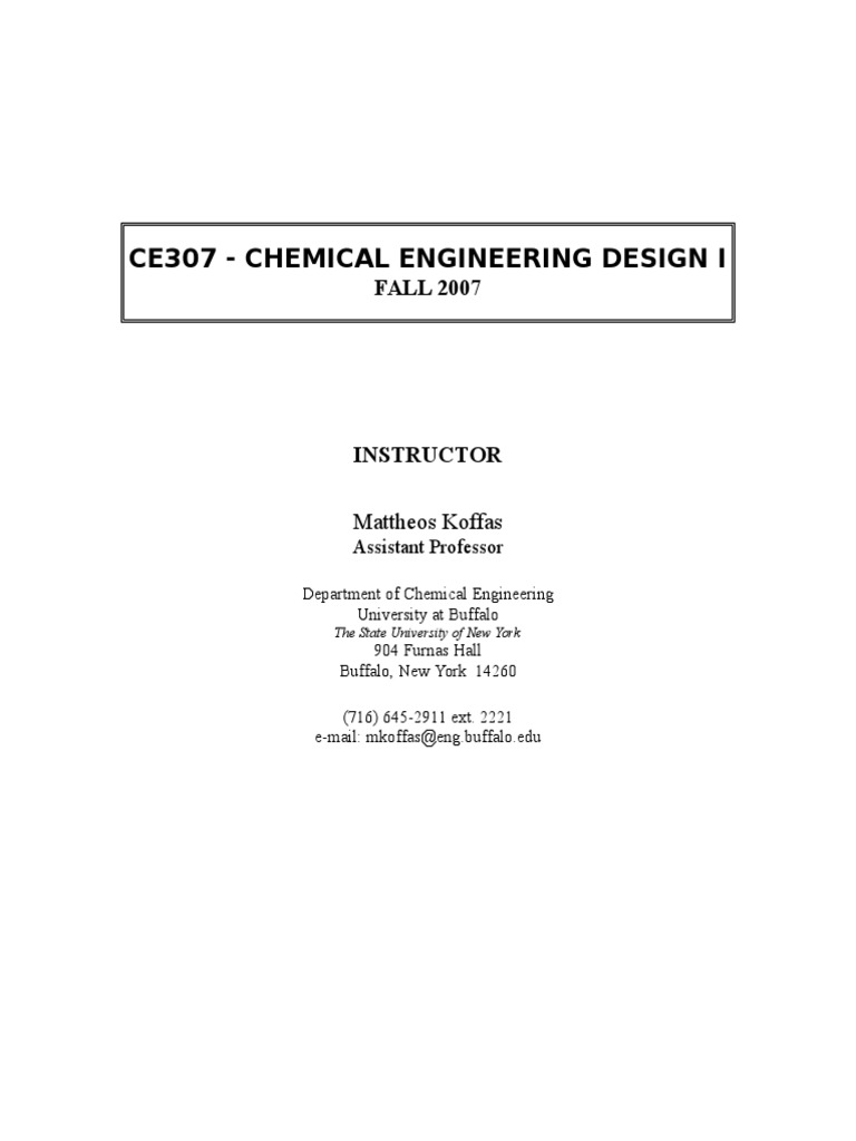 Ce307 - Chemical Engineering Design I: FALL 2007 | PDF | Control Theory ...