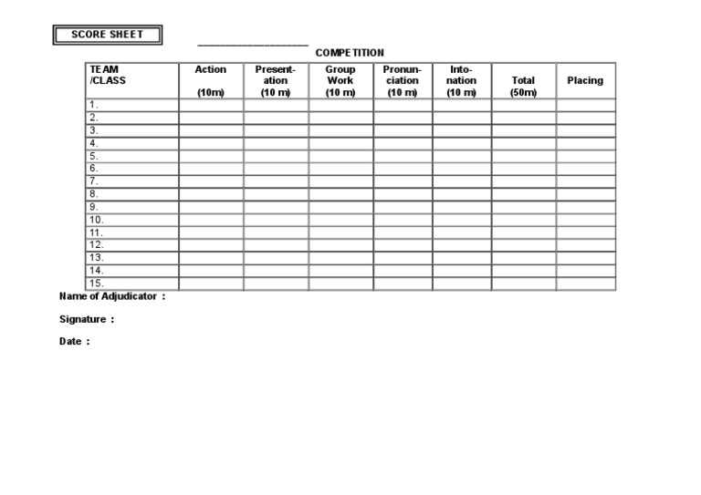 Competition Score Sheet | PDF