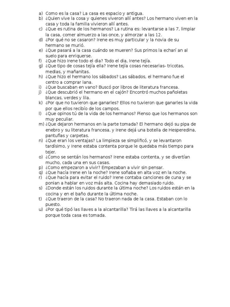 Cuestionario La Casa Tomada | PDF