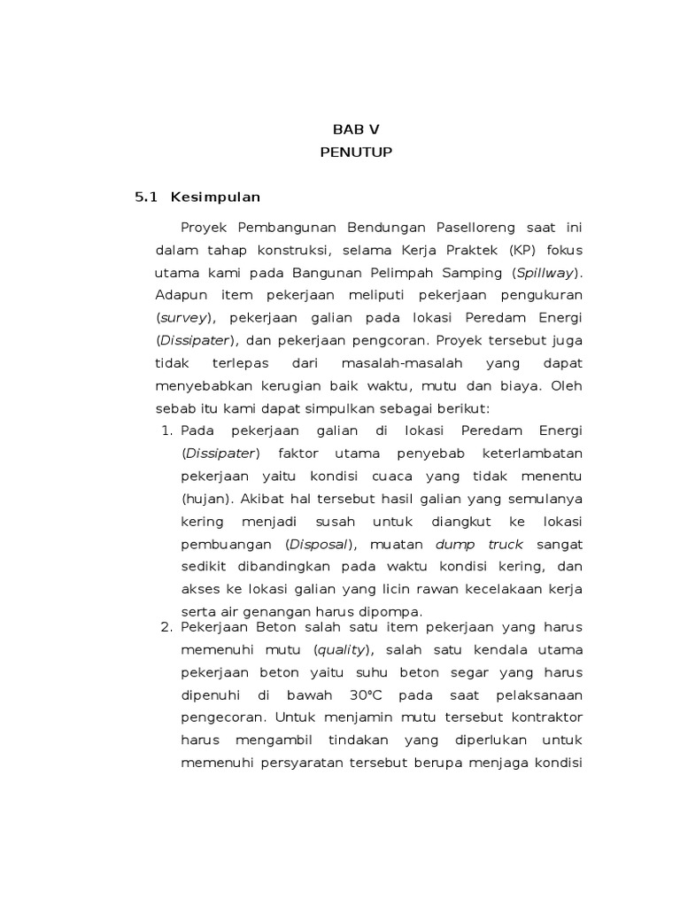 Bab V Penutup Bendungan Paselloreng | PDF | Seni