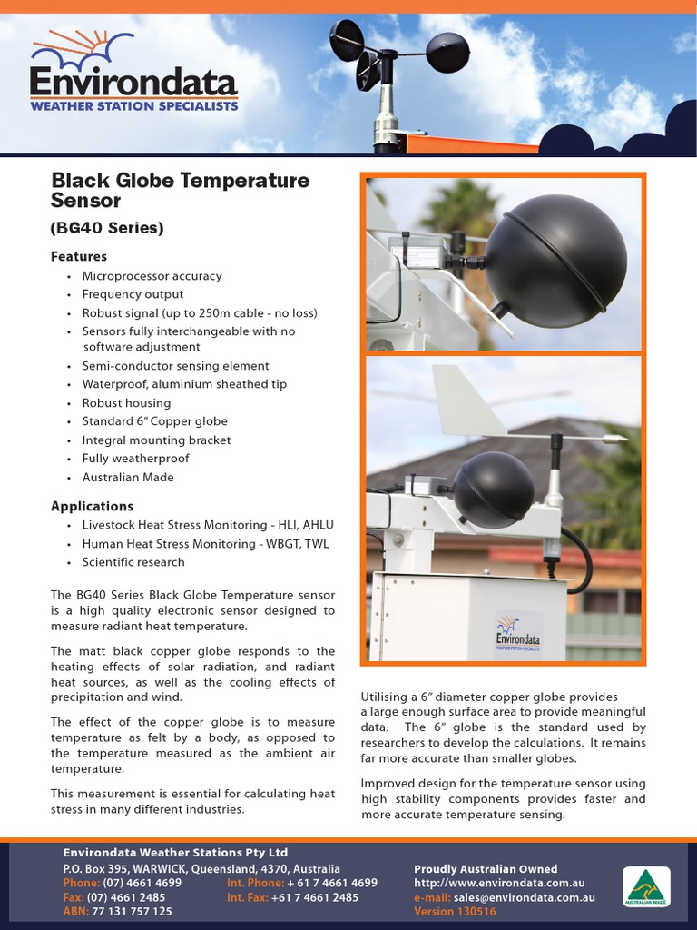 BG40 Black Globe Temperature Sensor | PDF | Sensor | Thermometer