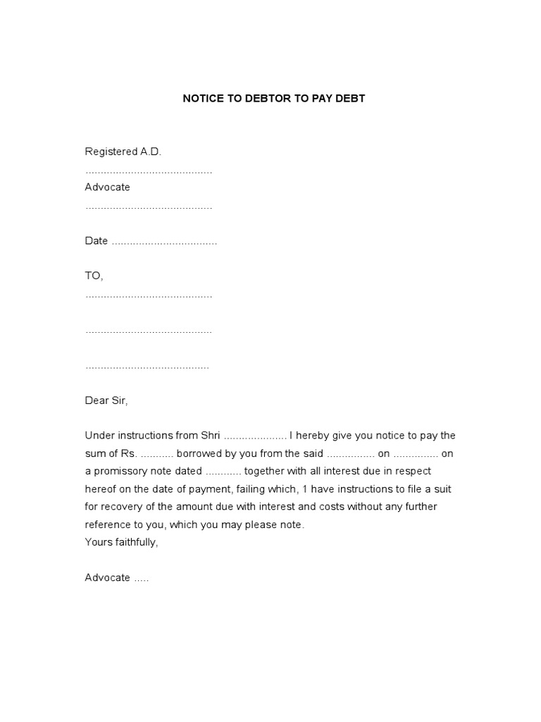 Notice Debtor To Pay Debt | PDF | Debtor | Debt
