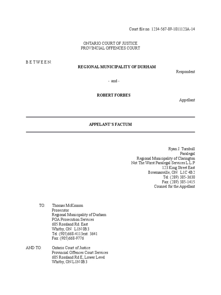 Factum | PDF | Brief (Law) | Traffic