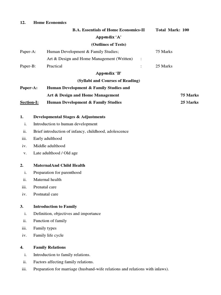 Home Economics BA Part 2 Syllabus | PDF | Developmental Psychology ...