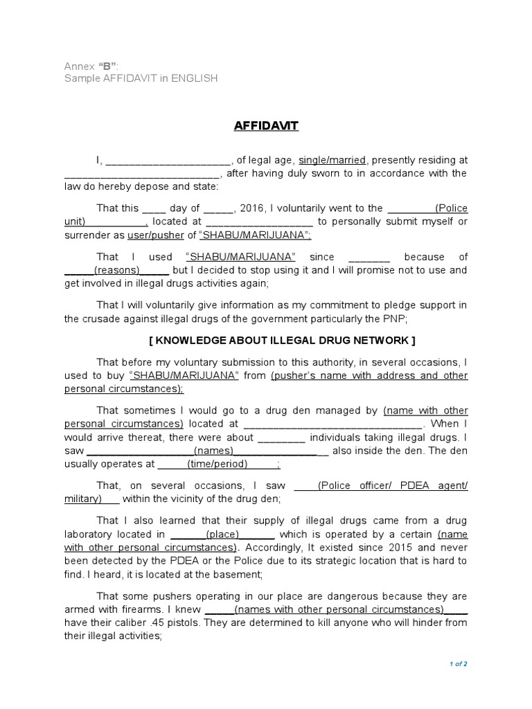 Sample Format of Affidavit (English) | Justice | Crime & Violence