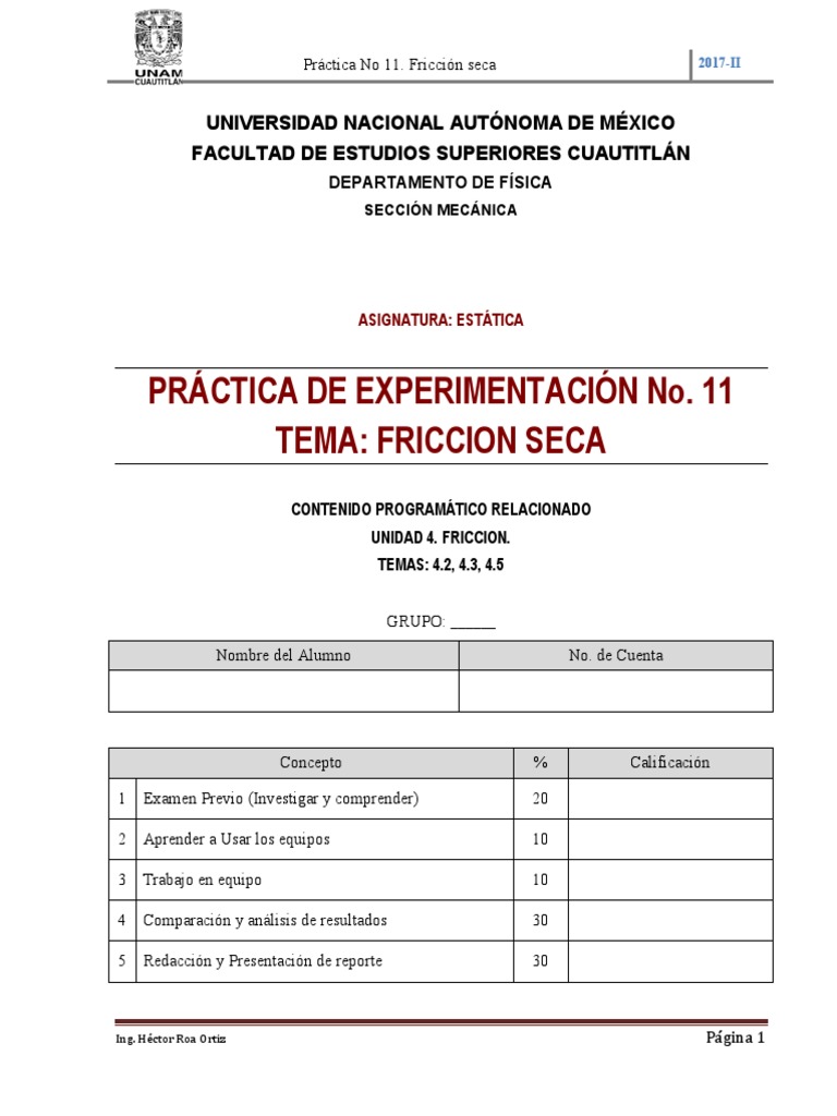 Práctica de Fricción Seca en Estática | PDF | Fricción | Naturaleza