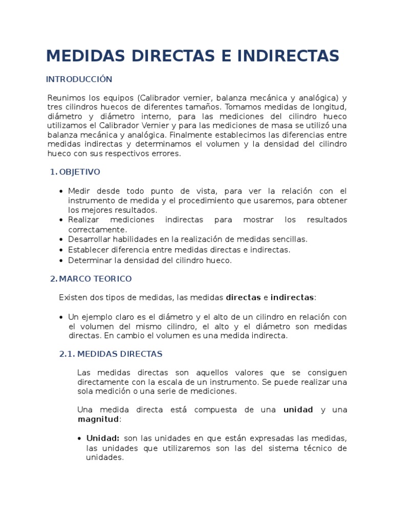 Medidas Directas e Indirectas 1111 | PDF | Medición | Enseñanza de ...